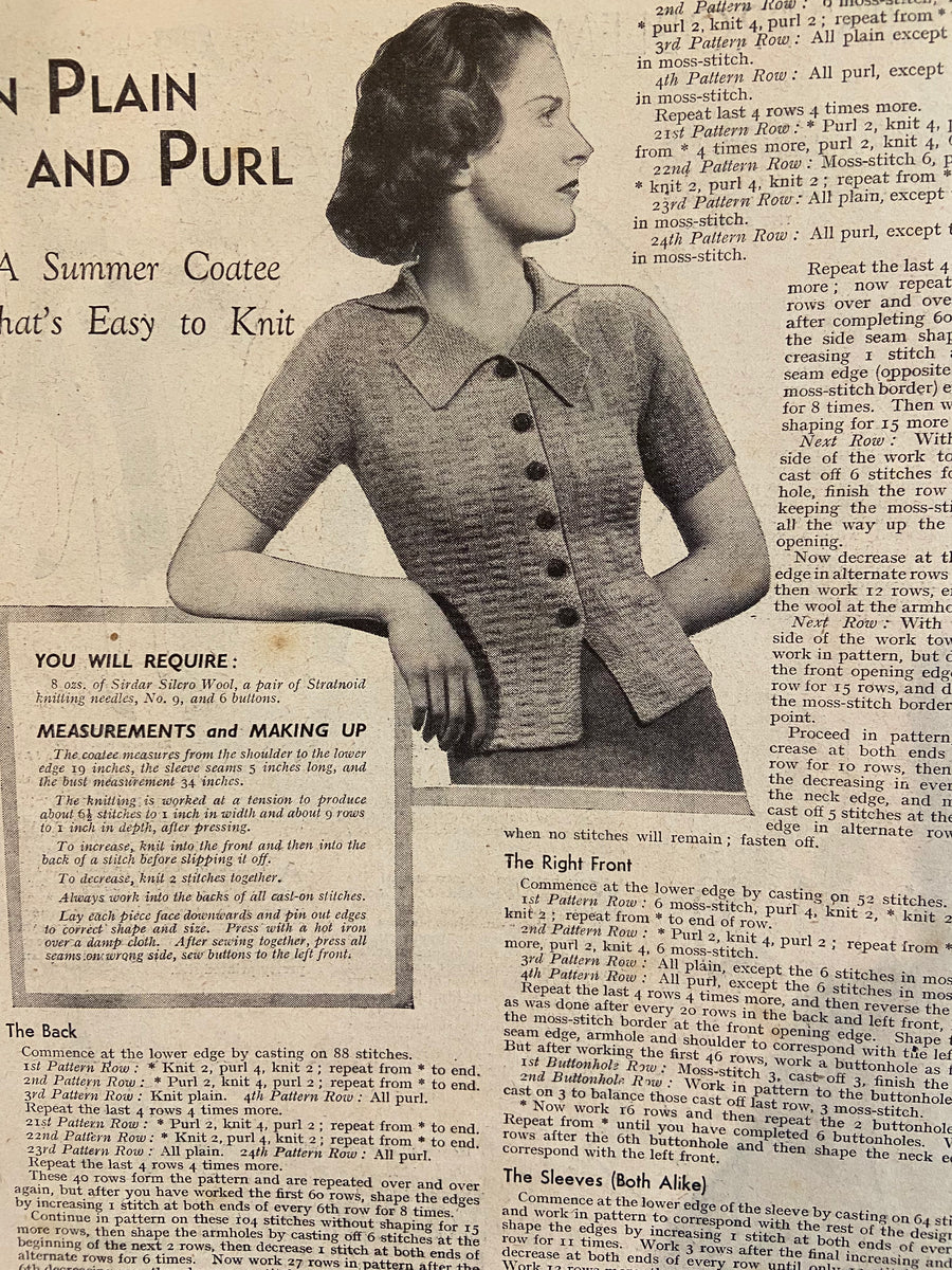 Mabs Fashions July 1937 with two dress sewing patterns, unused, factor ...