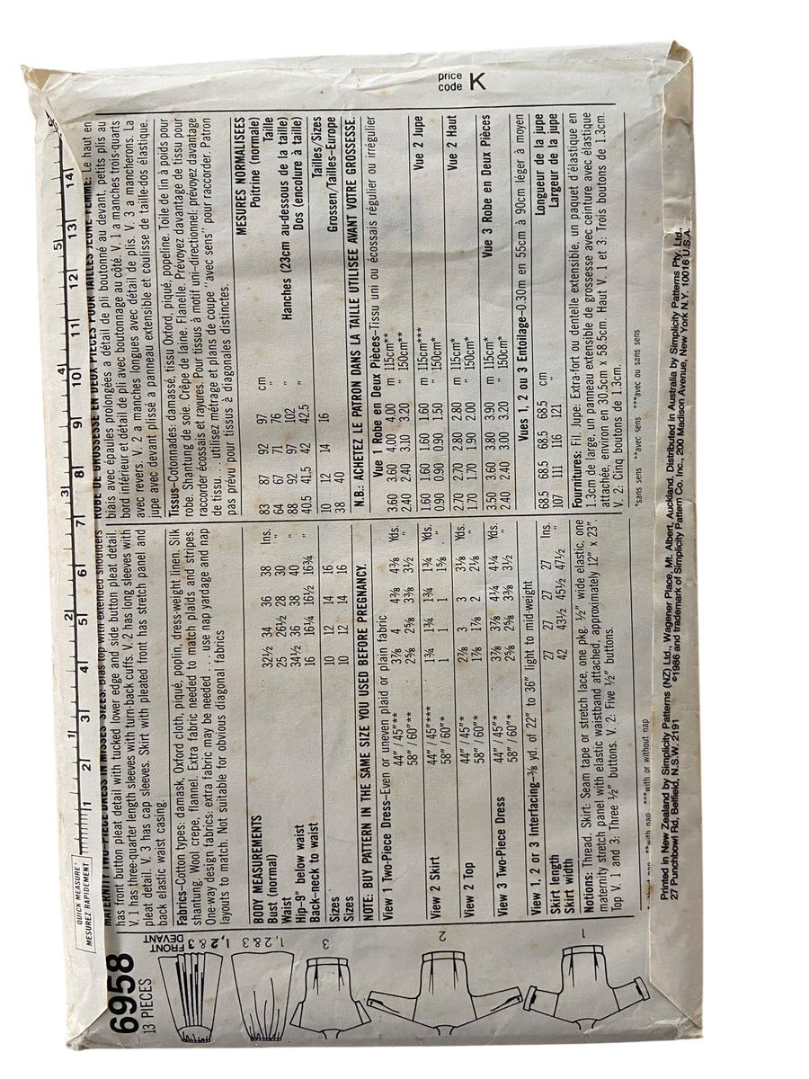 Simplicity 6958 vintage 1980s maternity two-piece dress sewing pattern ...