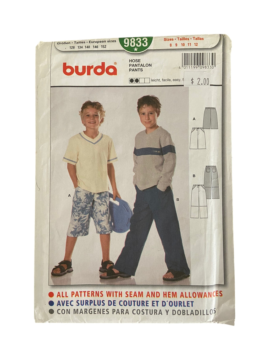 Burda 9833 child’s pants and shorts sewing pattern from the 2000s Size ...