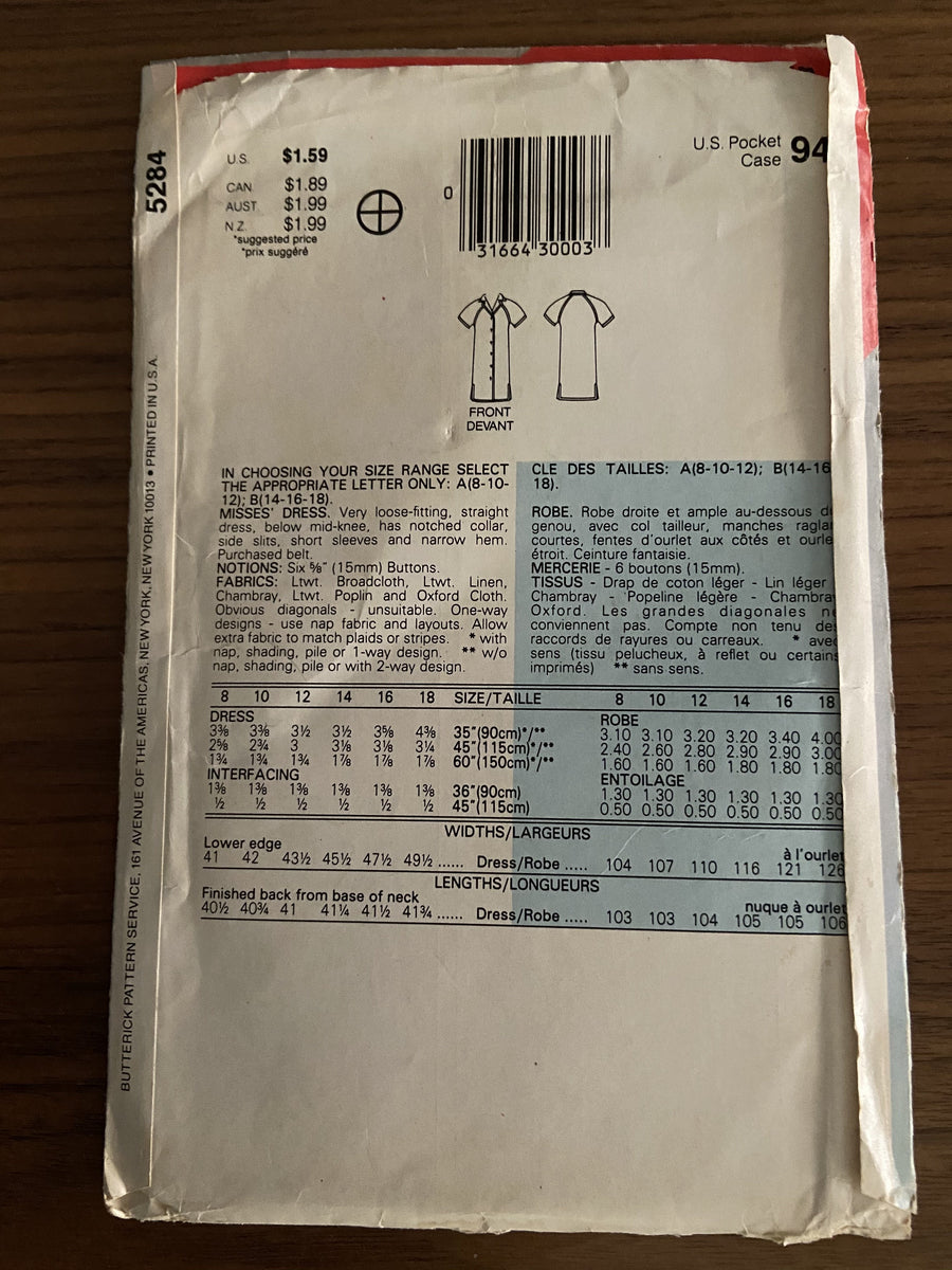 Butterick 5284 vintage 1980s dress sewing pattern – the vintage pattern ...