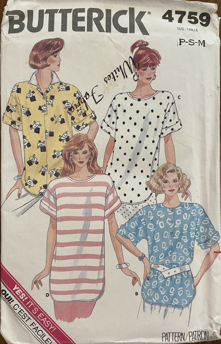 Butterick 4759 vintage 1980s top sewing pattern – the vintage pattern ...