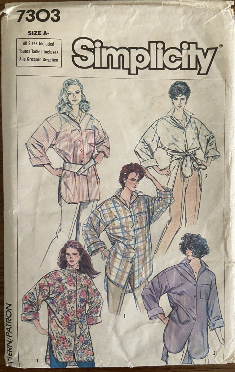 Simplicity 7303 vintage 1980s easy to sew big shirt sewing pattern Bus ...