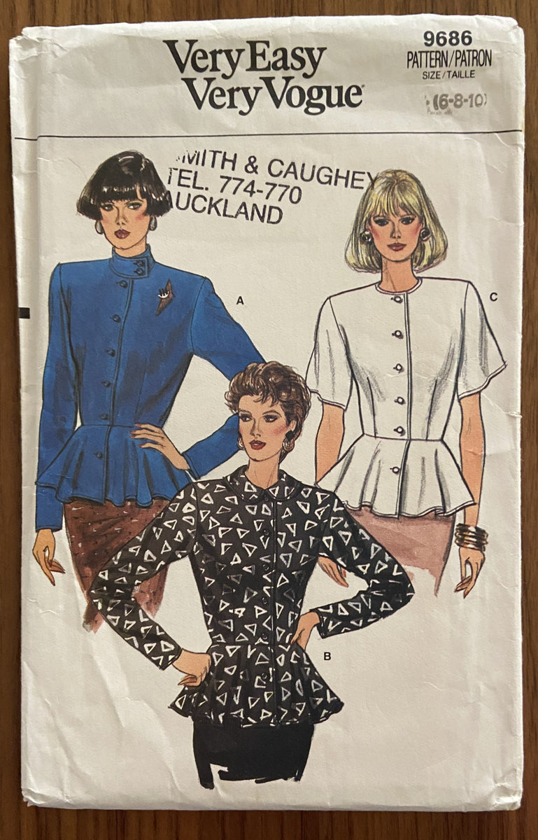 Vogue 9686 very easy vogue vintage 1980s peplum top sewing pattern Bus ...