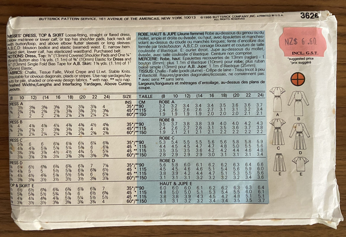 Butterick 3626 vintage 1980s dress sewing pattern – the vintage pattern ...