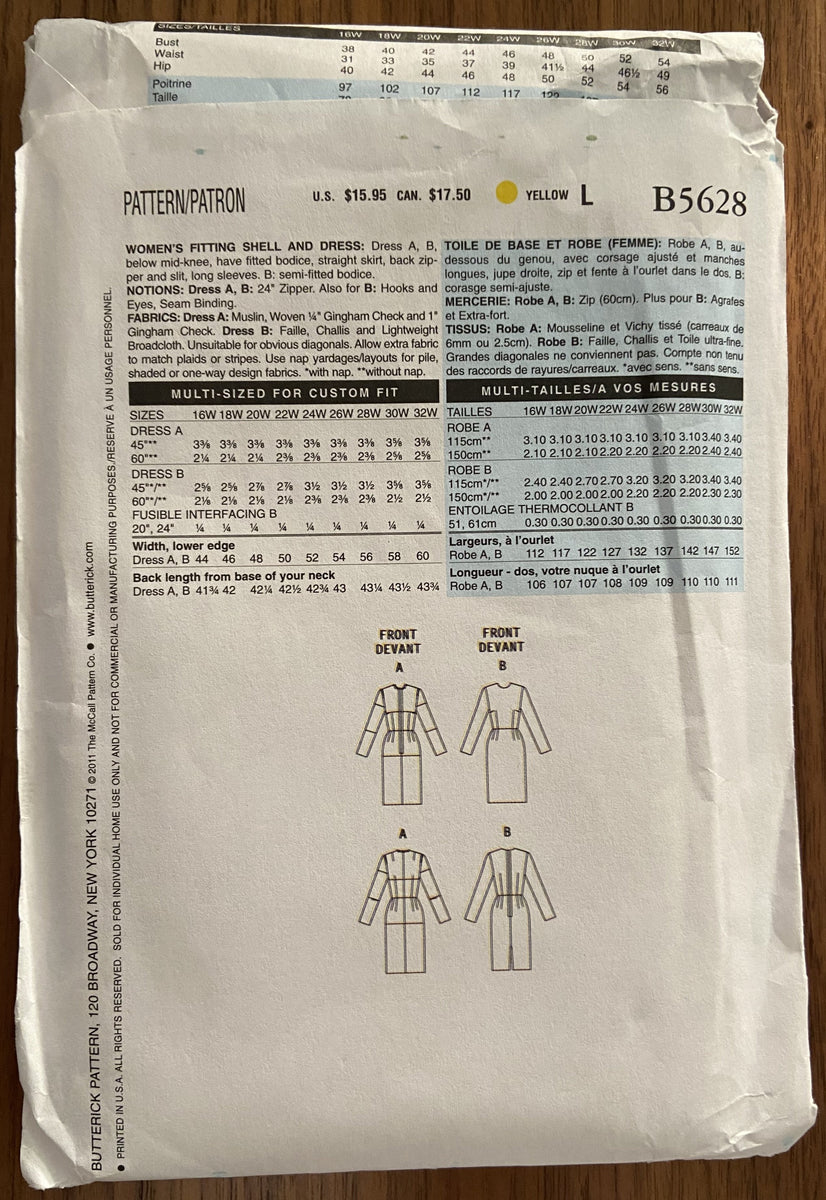 Butterick B5628 larger size fitting shell and dress pattern – the ...