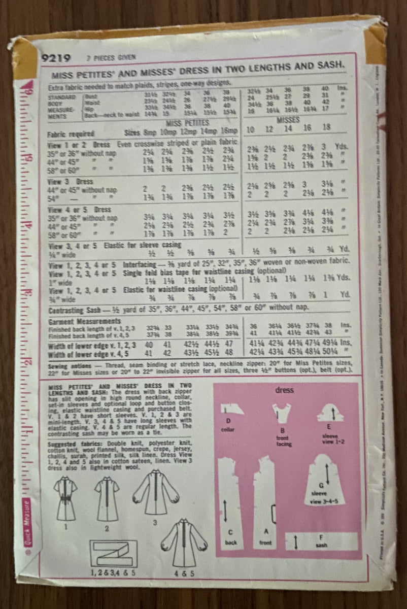 Simplicity 9219 vintage 1970s dress and sash pattern – the vintage ...